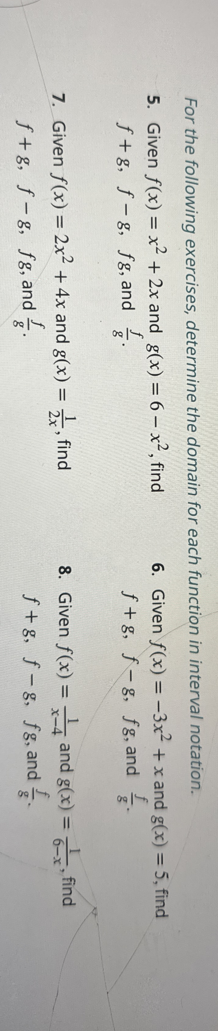 Solved For the following exercises, determine the domain for | Chegg.com
