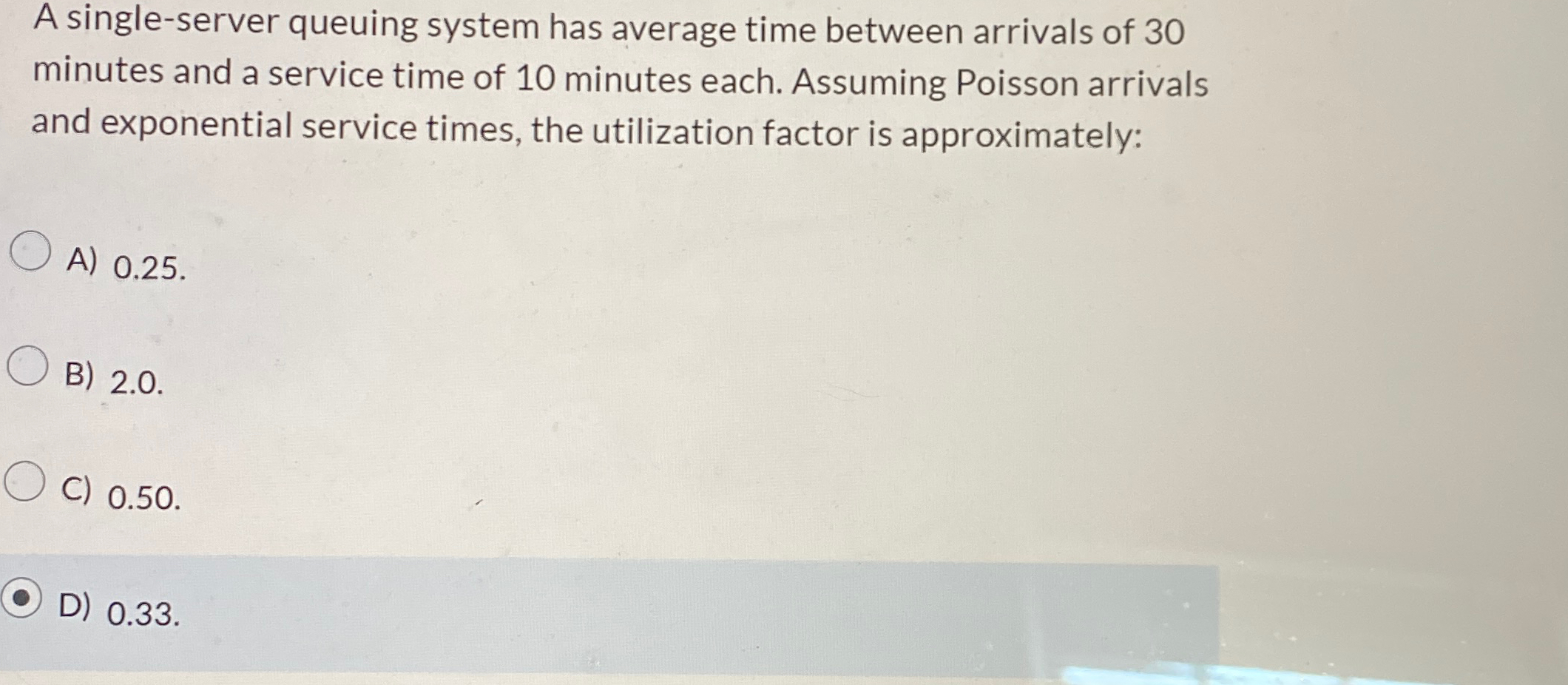 Solved A single-server queuing system has average time | Chegg.com