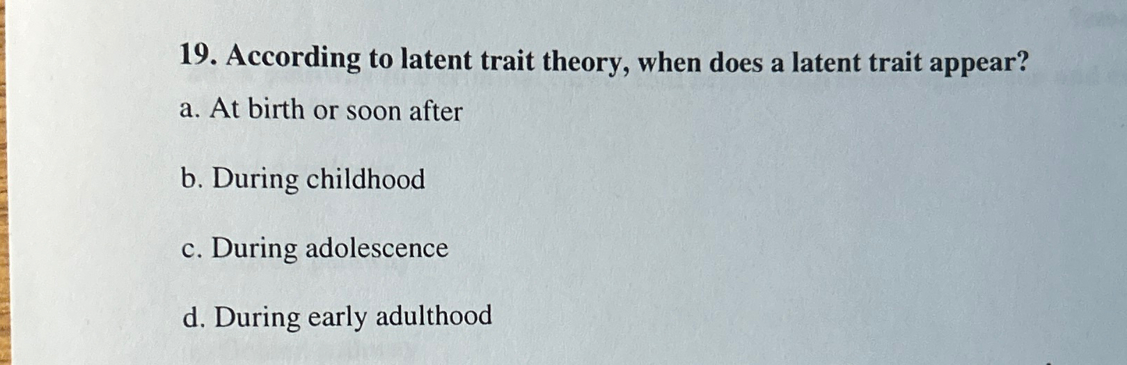 Solved According to latent trait theory, when does a latent | Chegg.com