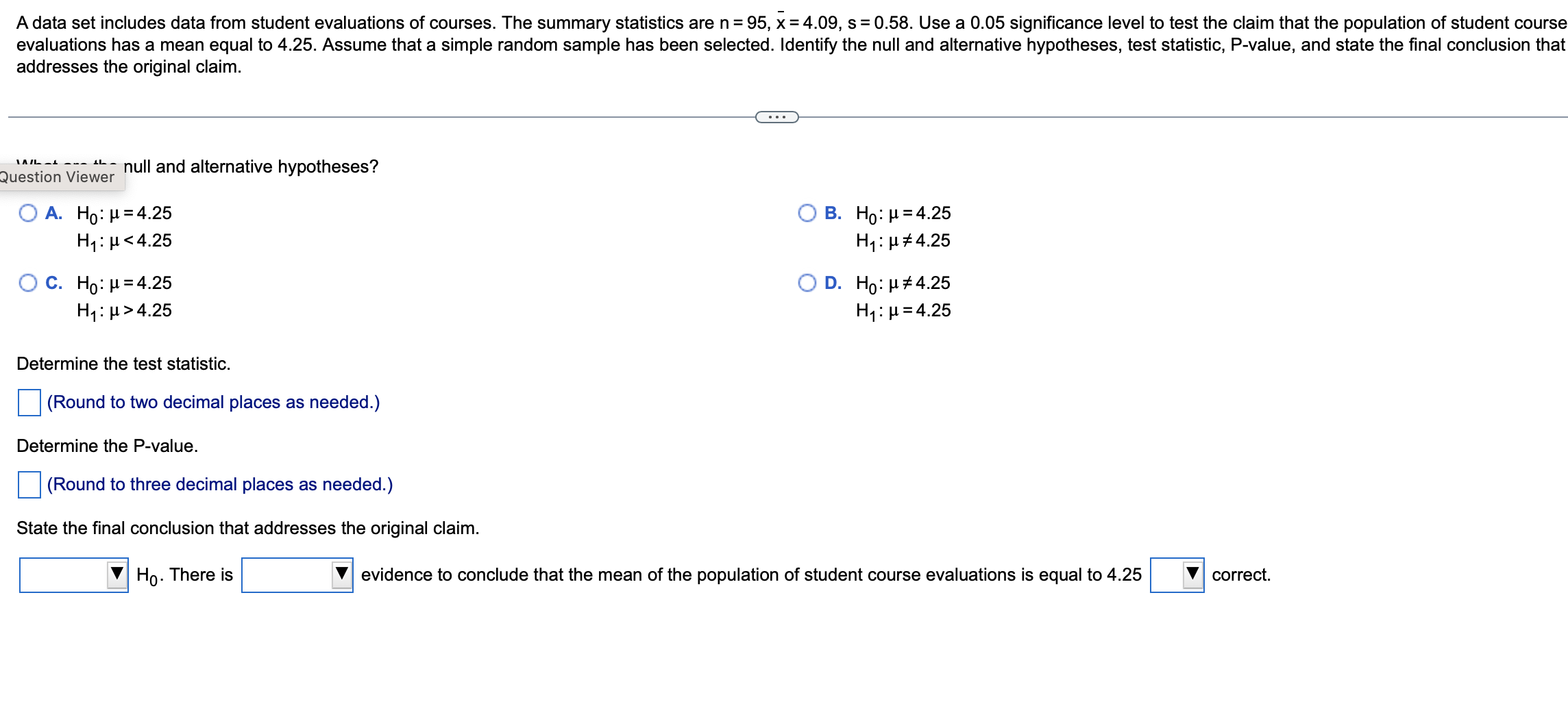 Solved A data set includes data from student evaluations of | Chegg.com