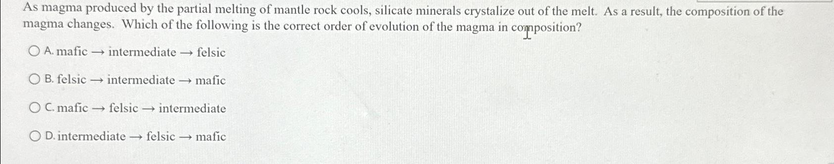 Solved As magma produced by the partial melting of mantle | Chegg.com
