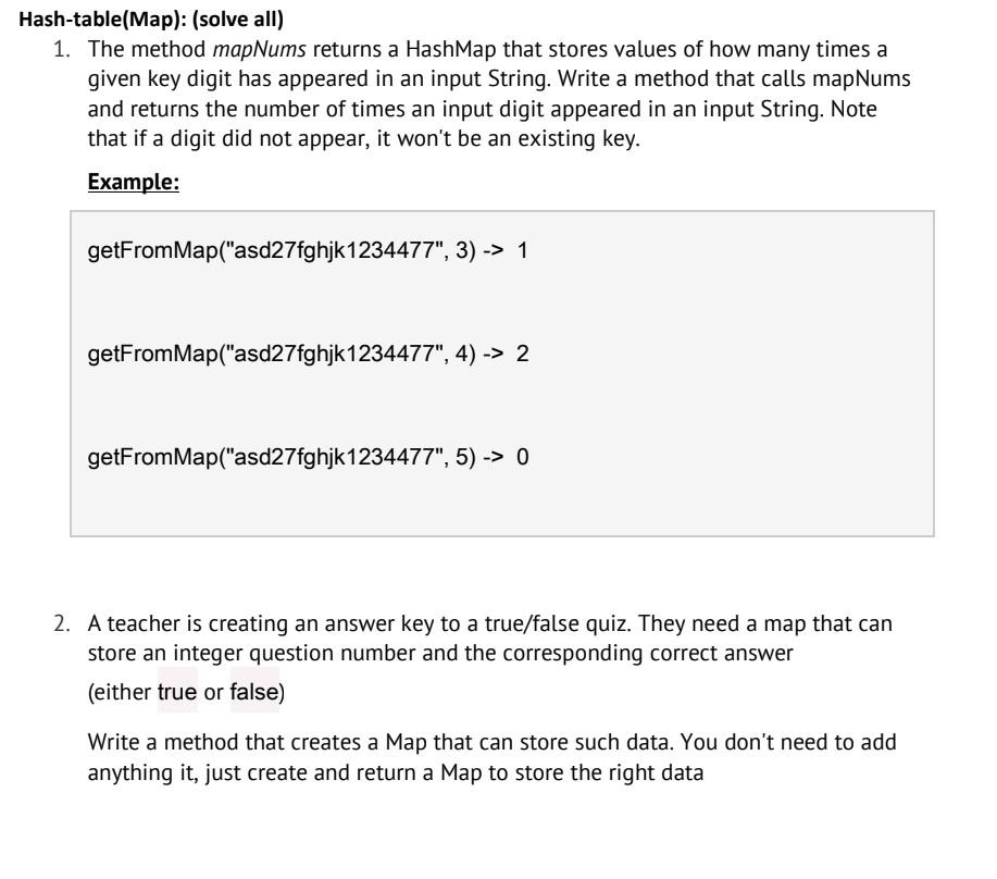 sh-table(Map): (solve all) 1. The method mapNums | Chegg.com