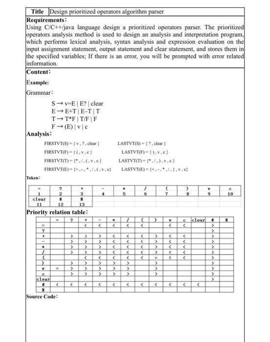 Solved Title Design a parser Requirements: Using C/C++/java | Chegg.com