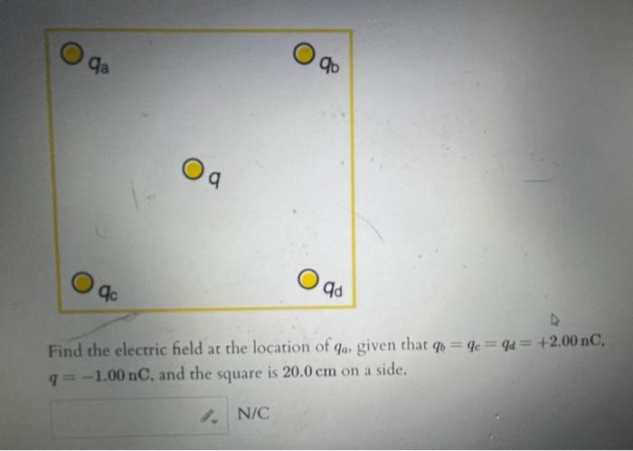 Solved qa qc Oq qb N/C O qd 4 Find the electric field at the | Chegg.com