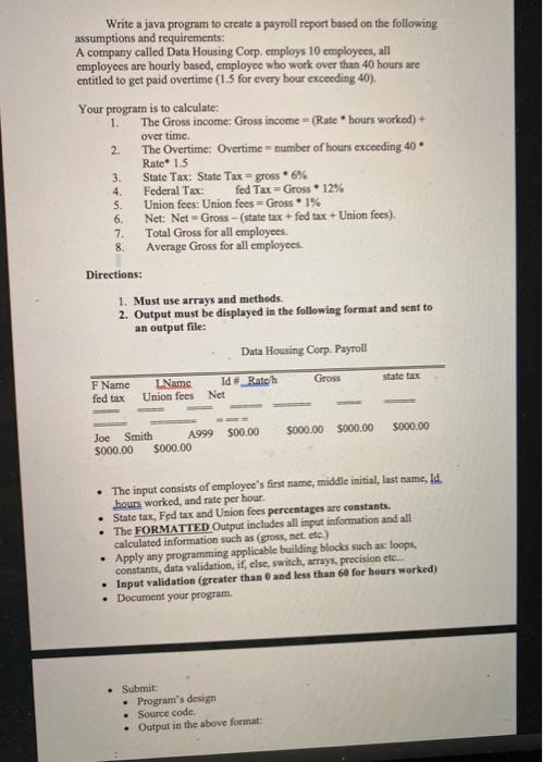 Solved Write a java program to create a payroll report based | Chegg.com