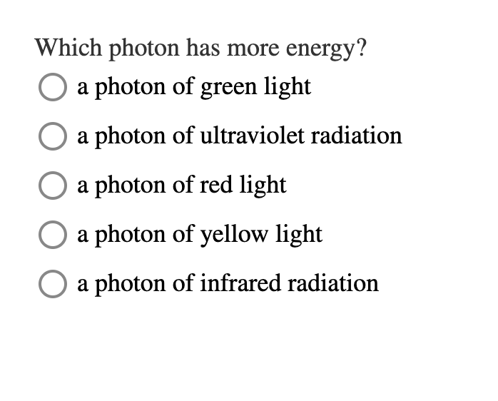Solved Which photon has more energy?a photon of green lighta | Chegg.com