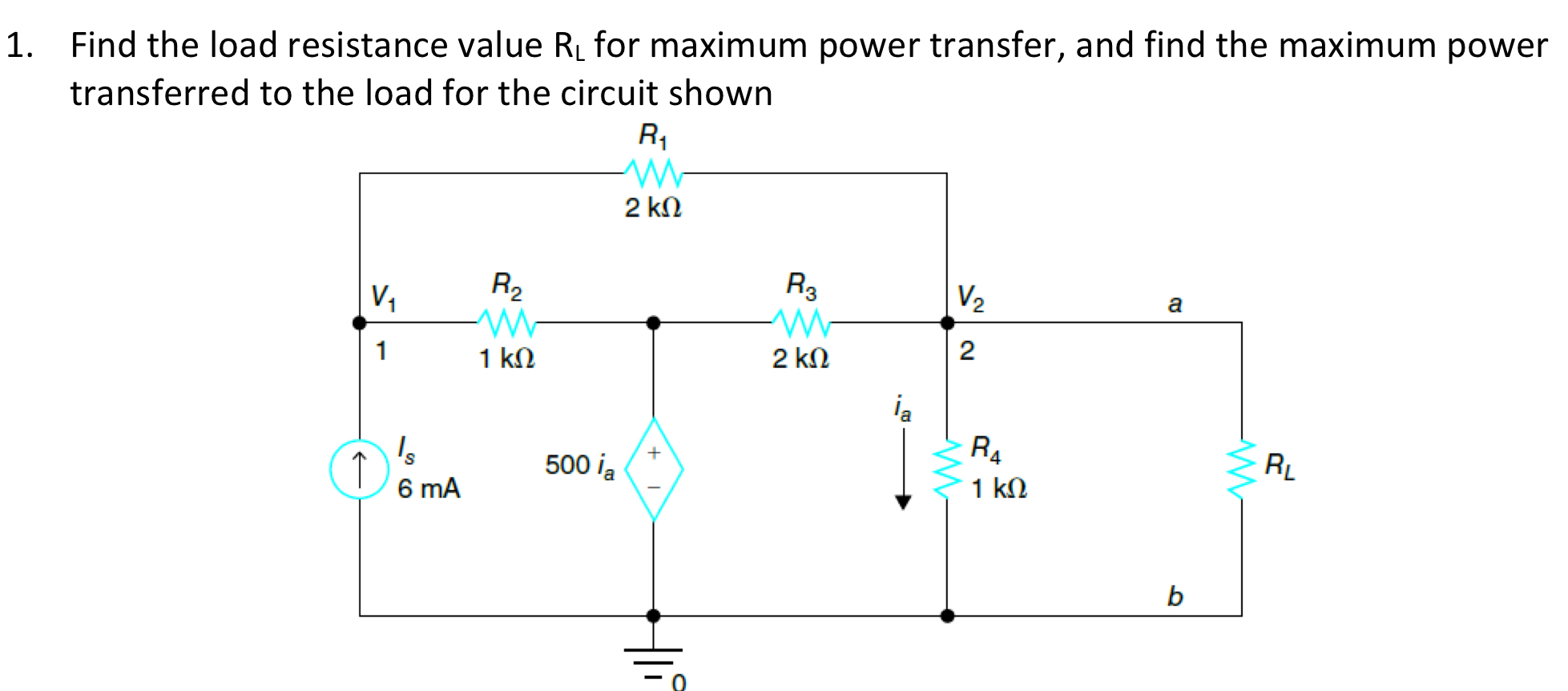 Solved Find the load resistance value RL ﻿for maximum power | Chegg.com