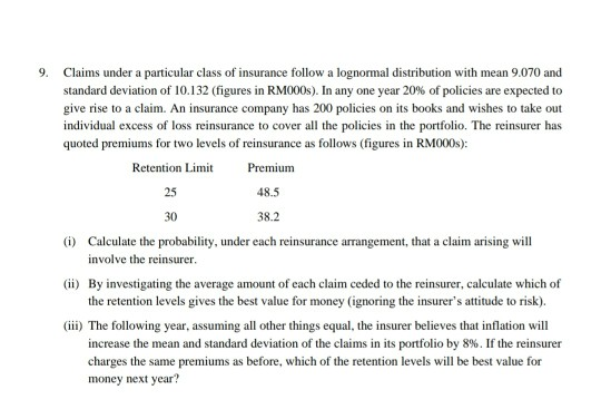 Solved 9. Claims under a particular class of insurance | Chegg.com