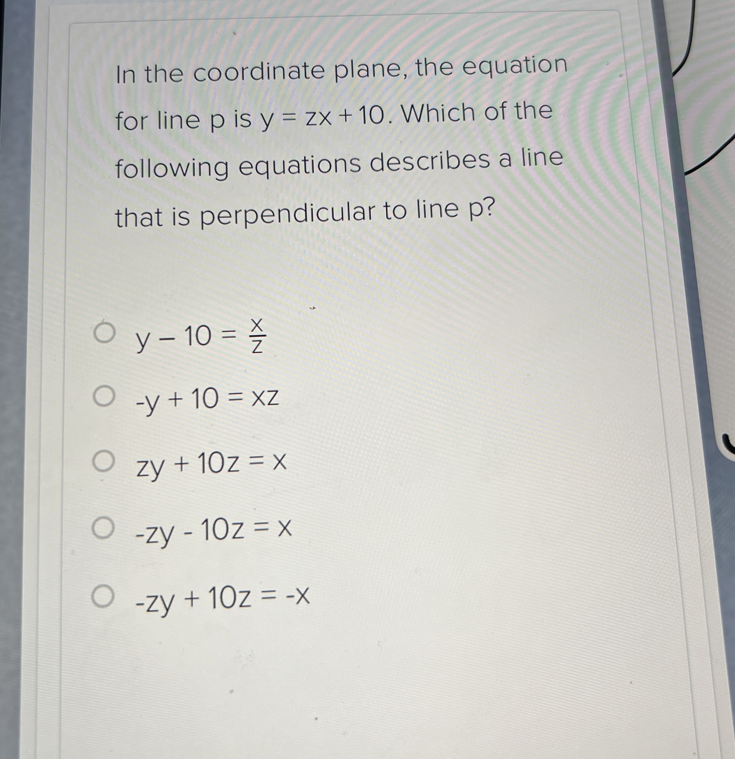 Solved In the coordinate plane, the equation for line p ﻿is | Chegg.com