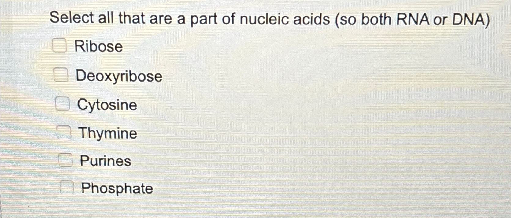 Solved Select all that are a part of nucleic acids (so both | Chegg.com