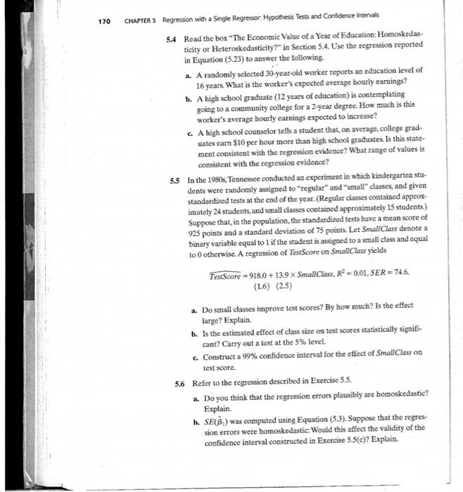 Solved 170 CHAPTERS Regression with a Single Regressor: | Chegg.com