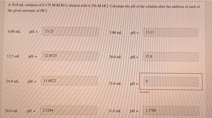 Solved A 50.0 mL solution of 0.178 M KOH is titrated with | Chegg.com | Chegg.com
