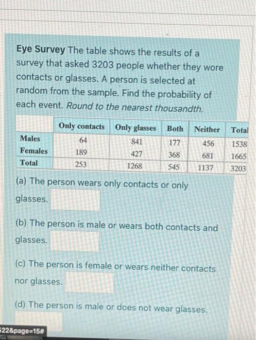 Solved Eye Survey The table shows the results of a survey | Chegg.com