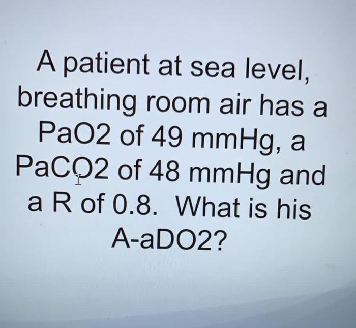 Solved A patient at sea level, breathing room air has a PaO2 | Chegg.com