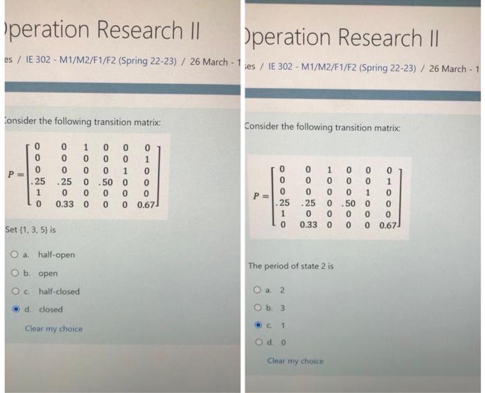 :onsider the following transition matrix: Consider | Chegg.com