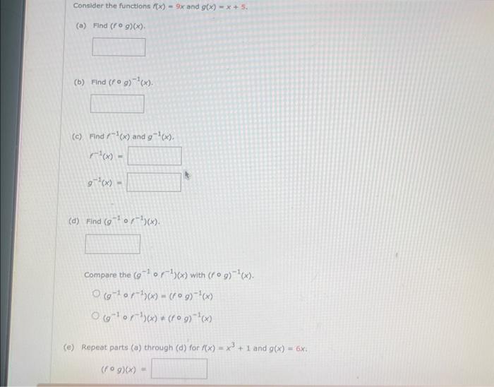 Solved Consider The Functions F X 9x And G X X 5 A Find