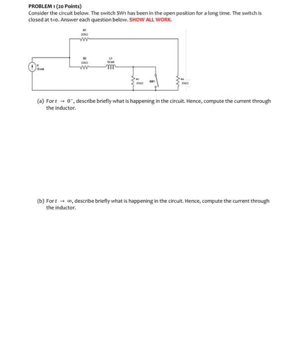 Solved PROBLEM 1 (20 Points) Consider the circuit below. The | Chegg.com
