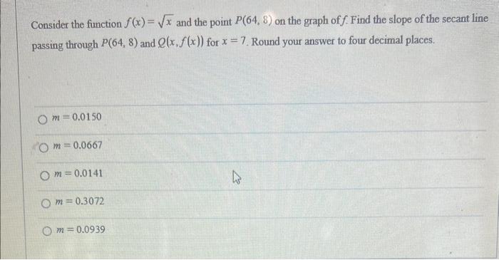 Solved Consider the function f(x)=x and the point P(64,8) on | Chegg.com