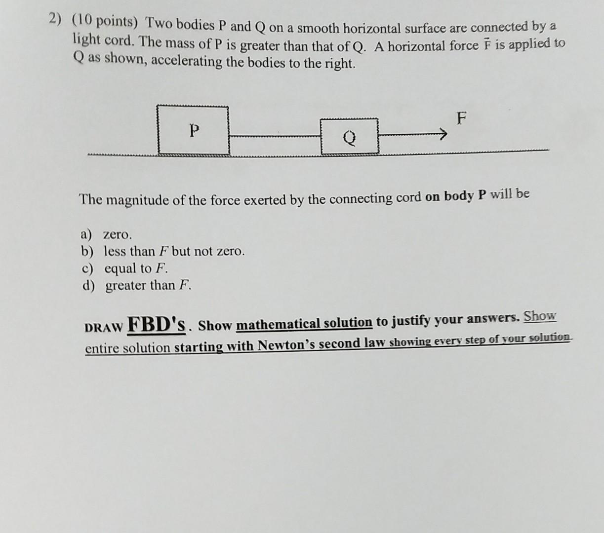 Solved (10 points) Two bodies P and Q on a smooth horizontal | Chegg.com