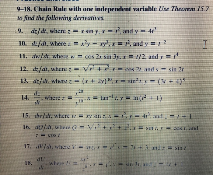 Solved LLLLLLLL 9-18. Chain Rule with one independent | Chegg.com