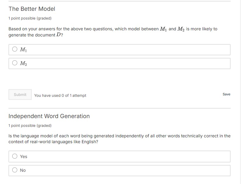 Solved The Better Model1 ﻿point possible (graded)Based on | Chegg.com