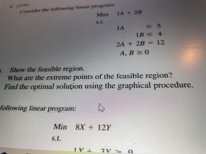 Solved Consider the following linear program: Max IA + 2B IA | Chegg.com