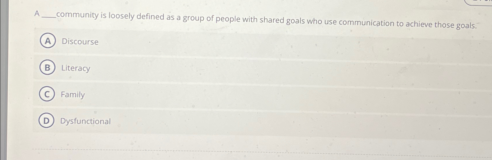 Solved A community is loosely defined as a group of people | Chegg.com