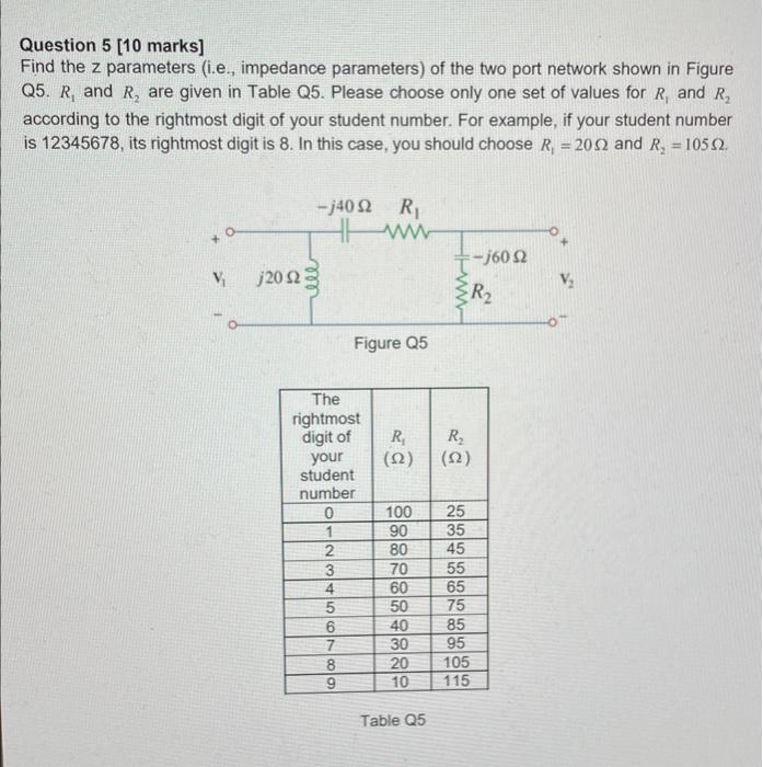 Solved Question 5 [10 marks] Find the z parameters (i.e., | Chegg.com