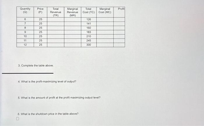 3. Complete the table above. 4. What is the | Chegg.com