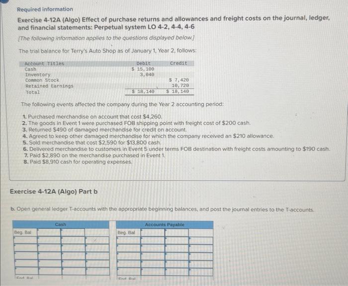 Solved Required Information Exercise 4 12a Algo Effect Of