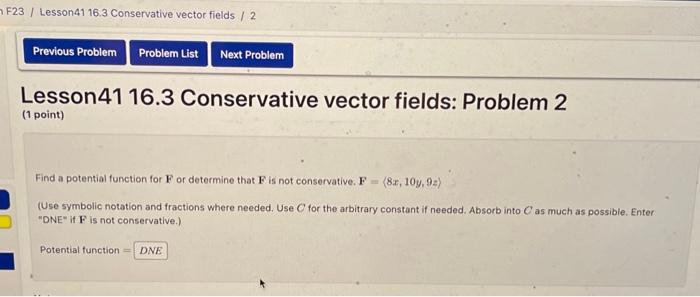 Solved Lesson41 16.3 Conservative vector fields: Problem 2 | Chegg.com