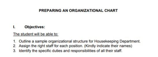 Solved PREPARING AN ORGANIZATIONAL CHART 1. Objectives: The | Chegg.com