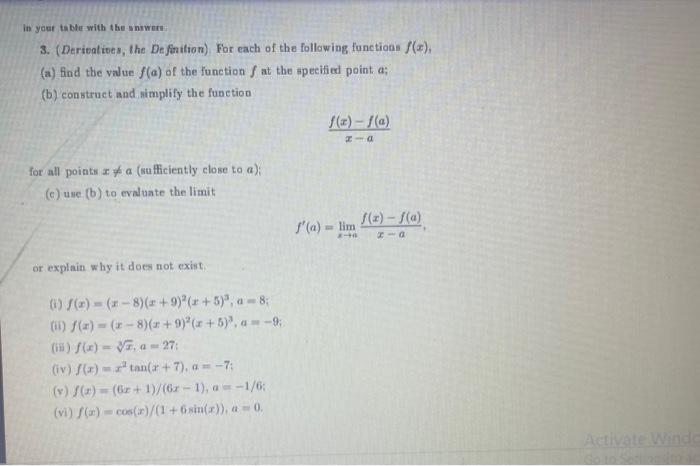 Solved in your table writh the sniware: 3. (Deribatives, the | Chegg.com