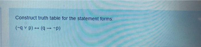 Solved Construct truth table for the statement forms: (-qvp) | Chegg.com