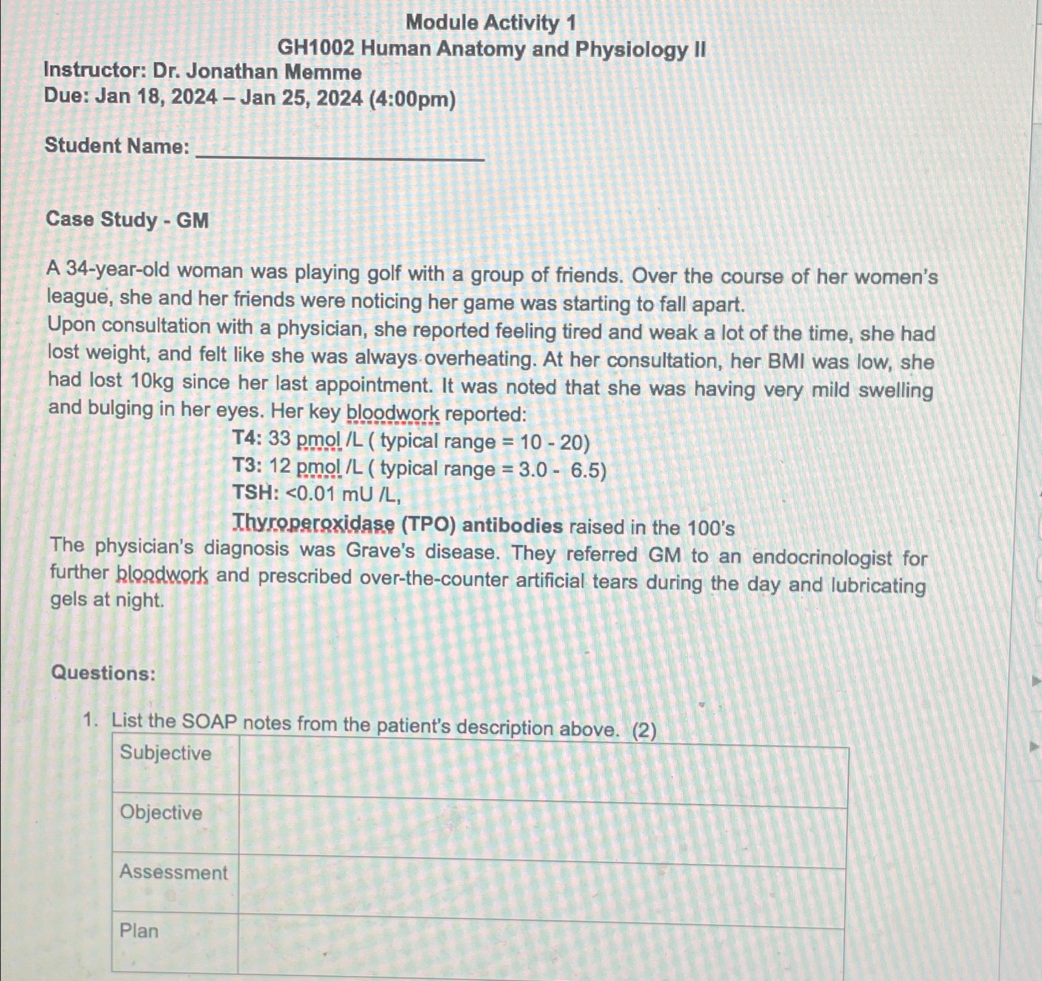 Solved Module Activity 1\\nGH1002 Human Anatomy and | Chegg.com