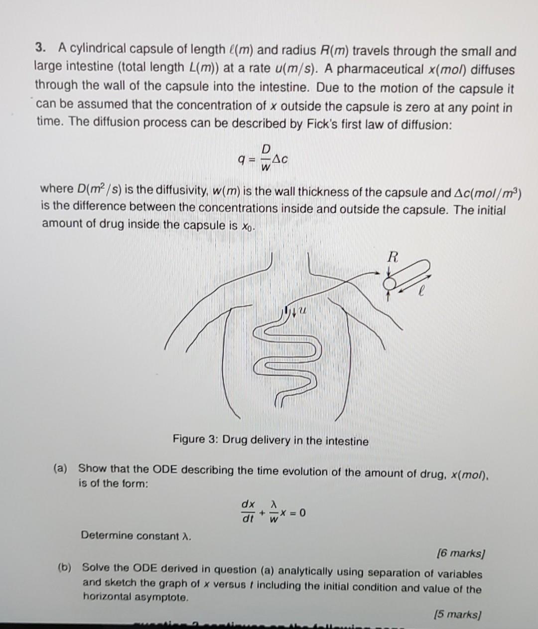 Solved 3. A cylindrical capsule of length ℓ(m) and radius | Chegg.com