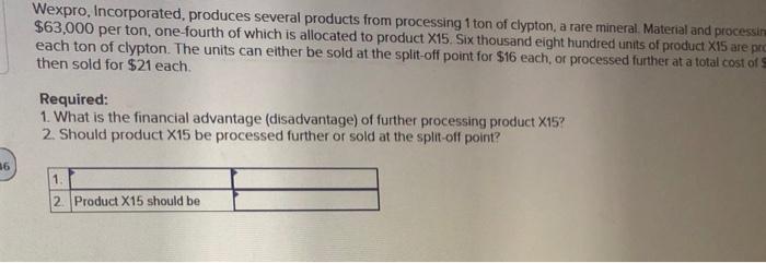 Solved Wexpro, incorporated produces several products from | Chegg.com