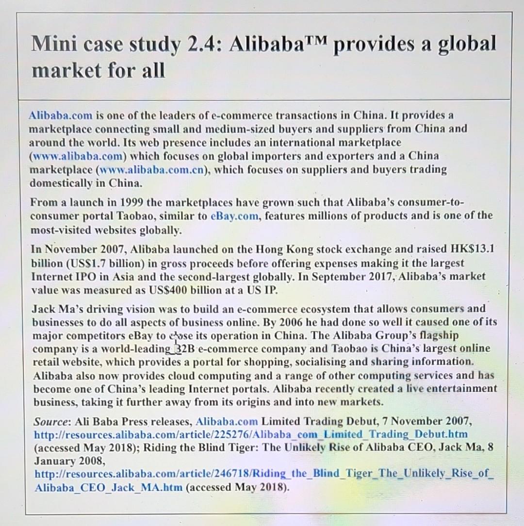 Solved Mini case study 2.4: Alibaba TM provides a global | Chegg.com
