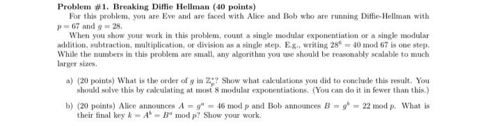 Solved Problem #1. Breaking Diffie Hellman (40 points) For | Chegg.com