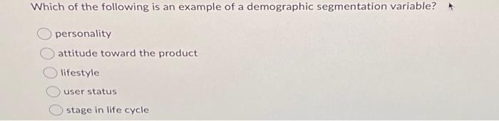 Solved Which of the following is an example of a demographic | Chegg.com