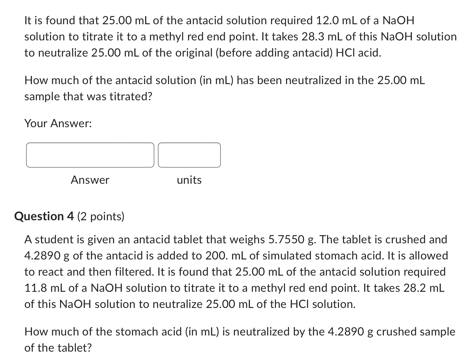Solved It is found that 25.00mL ﻿of the antacid solution | Chegg.com