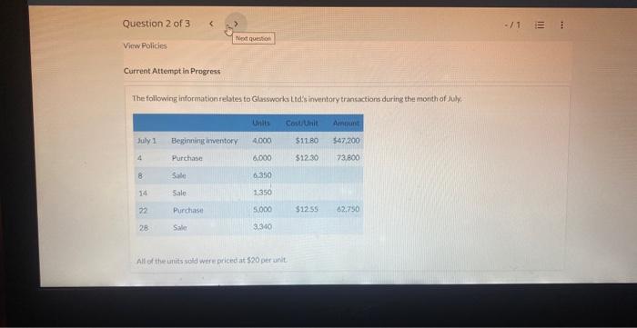 Solved Current Attempt in Progress The following information | Chegg.com