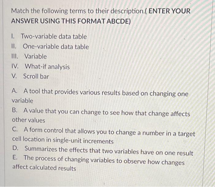 Solved ANSWER USING THIS FORMAT ABCDE) I. Two-variable data | Chegg.com