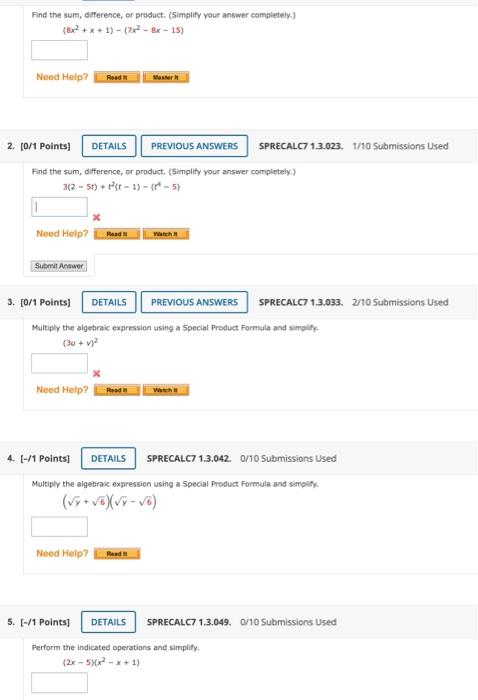Solved Find the sum, difference, or product. (Simplify your | Chegg.com
