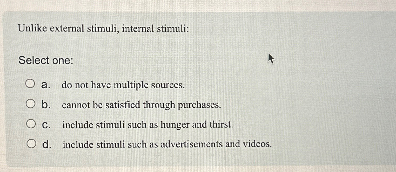 Solved Unlike external stimuli, internal stimuli:Select | Chegg.com