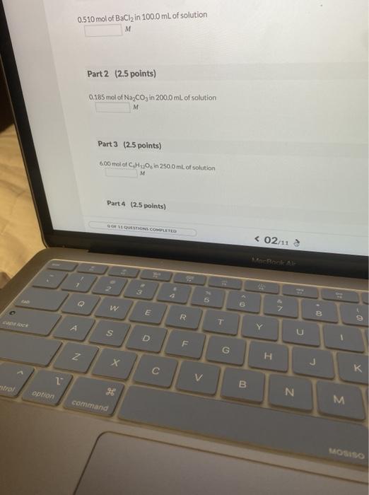 Solved 0.510 mol of BaCl2 in 100.0 mL of solution M Part 2 | Chegg.com