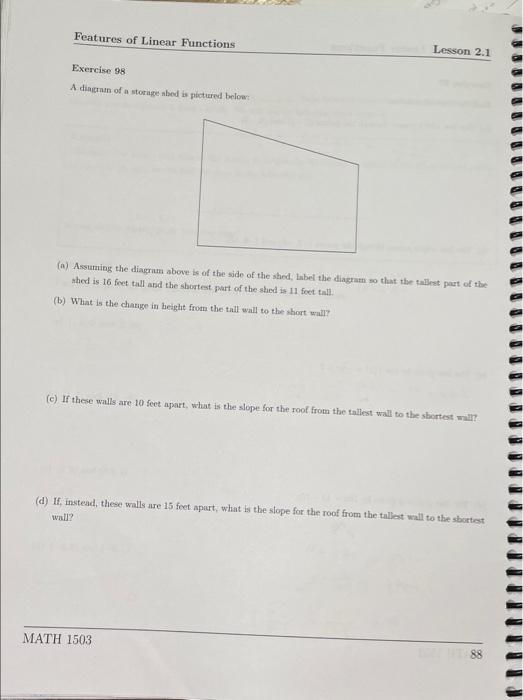 Solved Features of Linear Functions Lesson 2.1 Exercise 98 A | Chegg.com