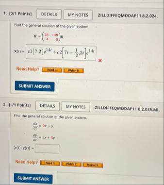 Solved [0/4 ﻿Points] ZILLDIFFEQMODAP11 8.2.024.Find the | Chegg.com