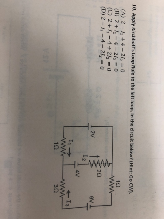 Solved 112 10. Apply Kirchhoff's Loop Rule to the left loop, | Chegg.com