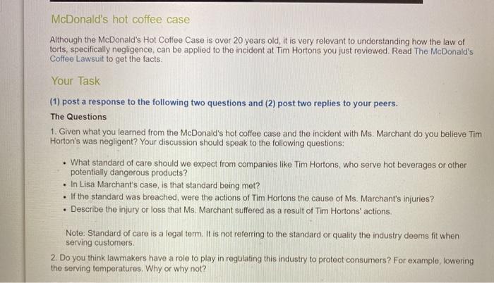 McDonald's hot coffee case Although the McDonald's | Chegg.com
